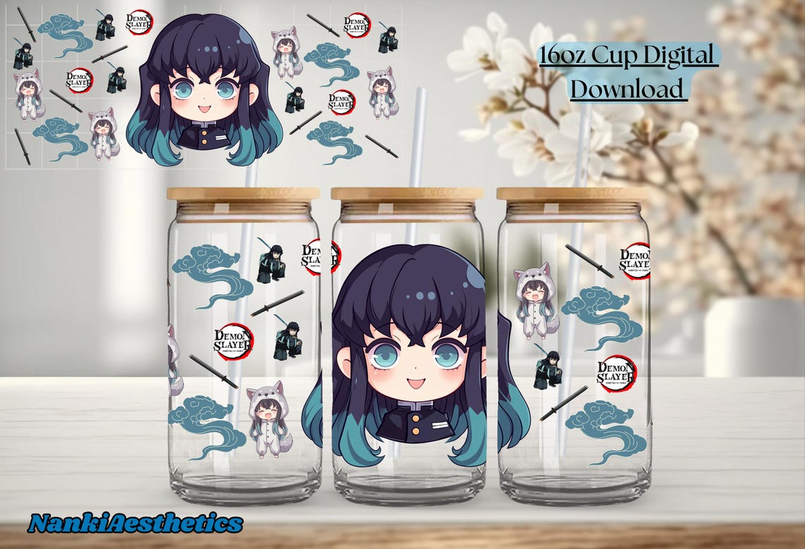 16oz Demon Slayer Muichiro Cup Wrap PNG - Digital File for 16oz UV DTF ...