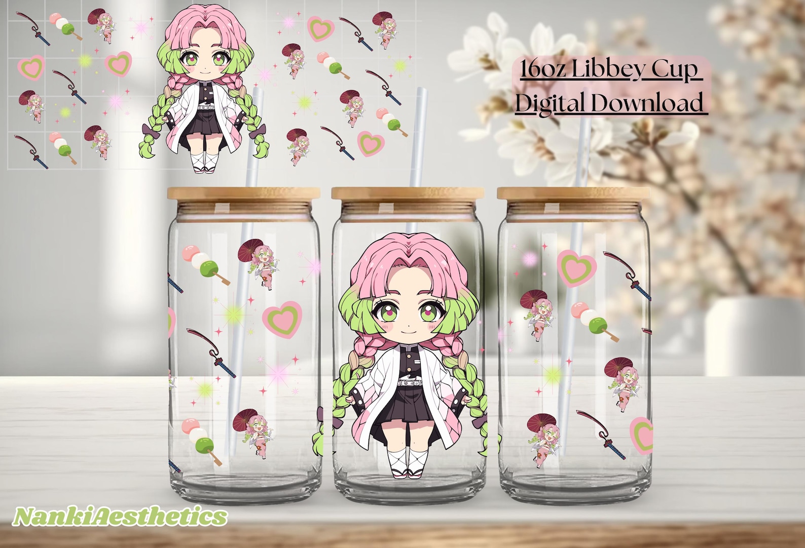 16oz Demon Slayer Mitsuri Cup Wrap PNG - Digital File for 16oz UV DTF ...