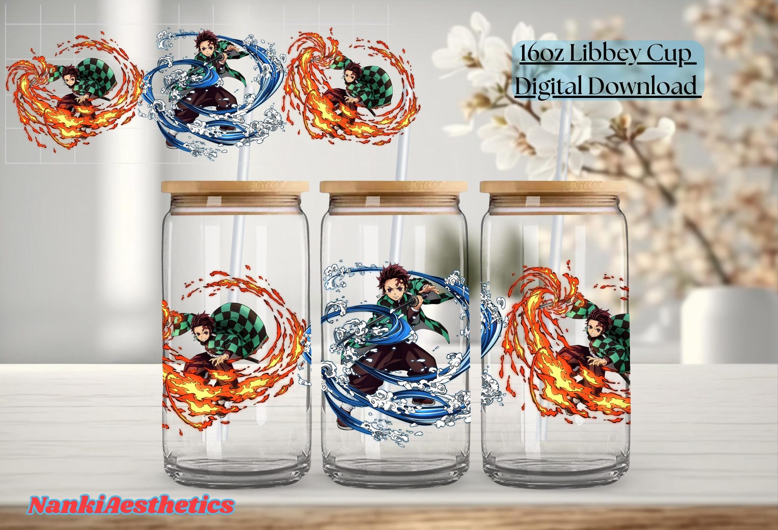 16oz Demon Slayer Tanjiro Cup Wrap PNG - Digital File for 16oz UV DTF ...