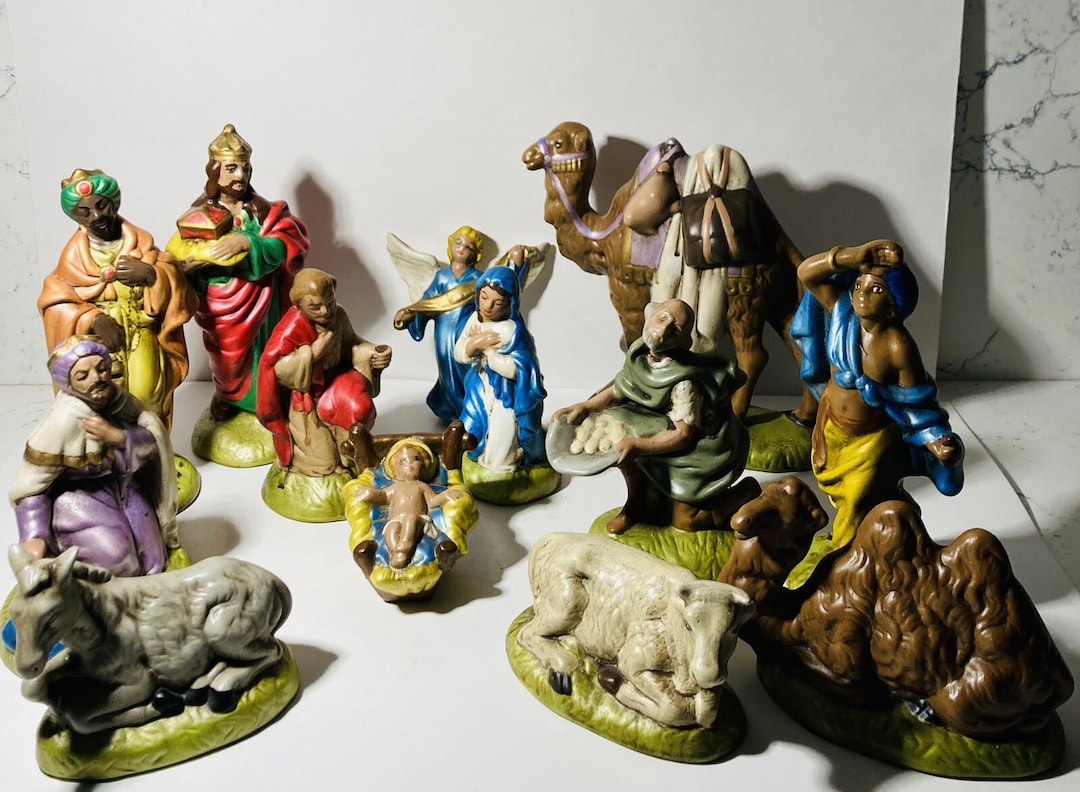 Vintage 13 Piece Atlantic Mold Nativity Set Hand Painted - Etsy
