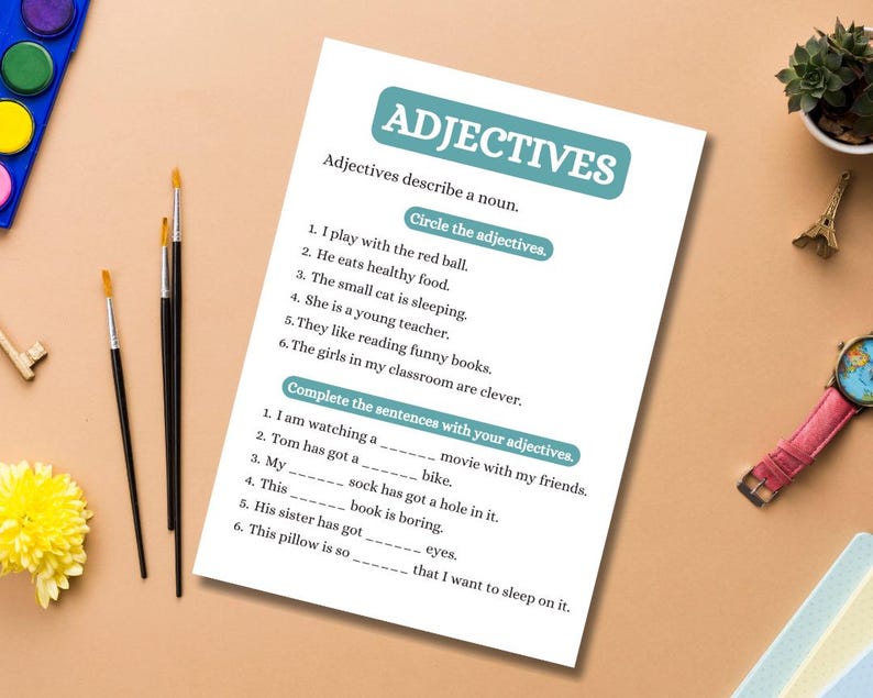 Adjective Worksheets for Kids, Printable Kindergarten Worksheets, Parts ...