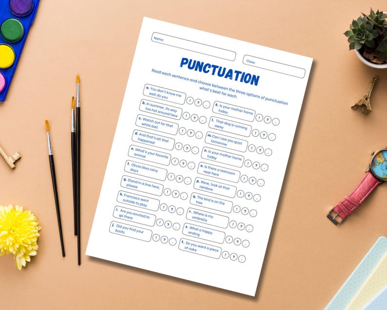 English Punctuation Marks Worksheet for Kids, Preschool to School, Full ...