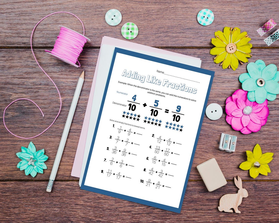 Elementary School Fraction Worksheet, Math Exercises for Kids ...