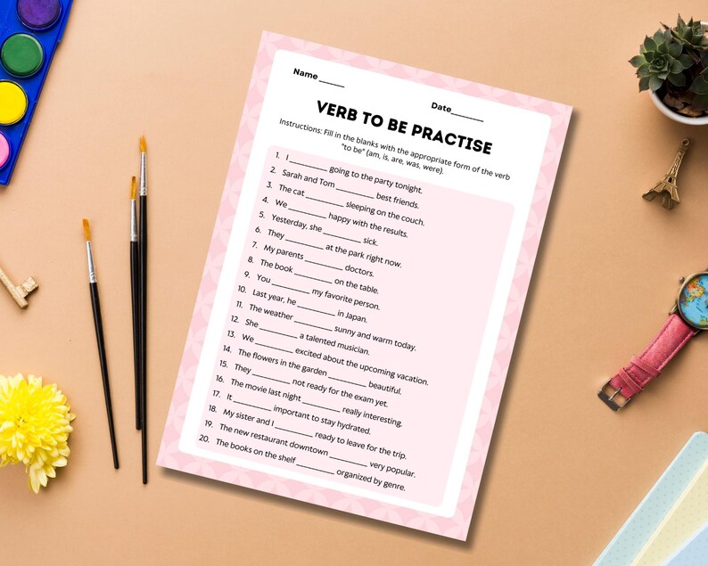 Verb Kids Worksheet for Homeschool, Parts of Speech Learning, Preschool ...