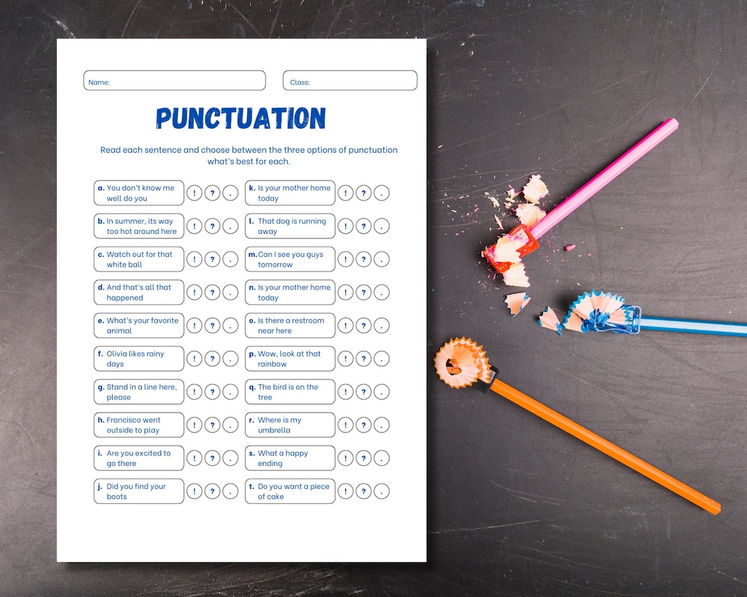 English Punctuation Marks Worksheet for Kids, Preschool to School, Full ...