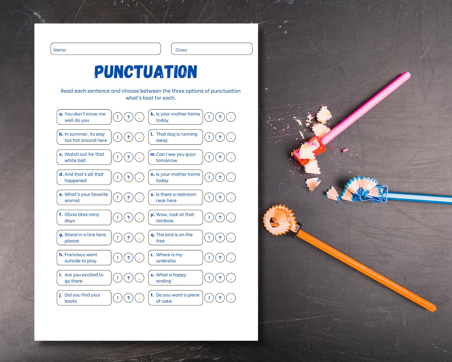 English Punctuation Marks Worksheet for Kids, Preschool to School, Full ...