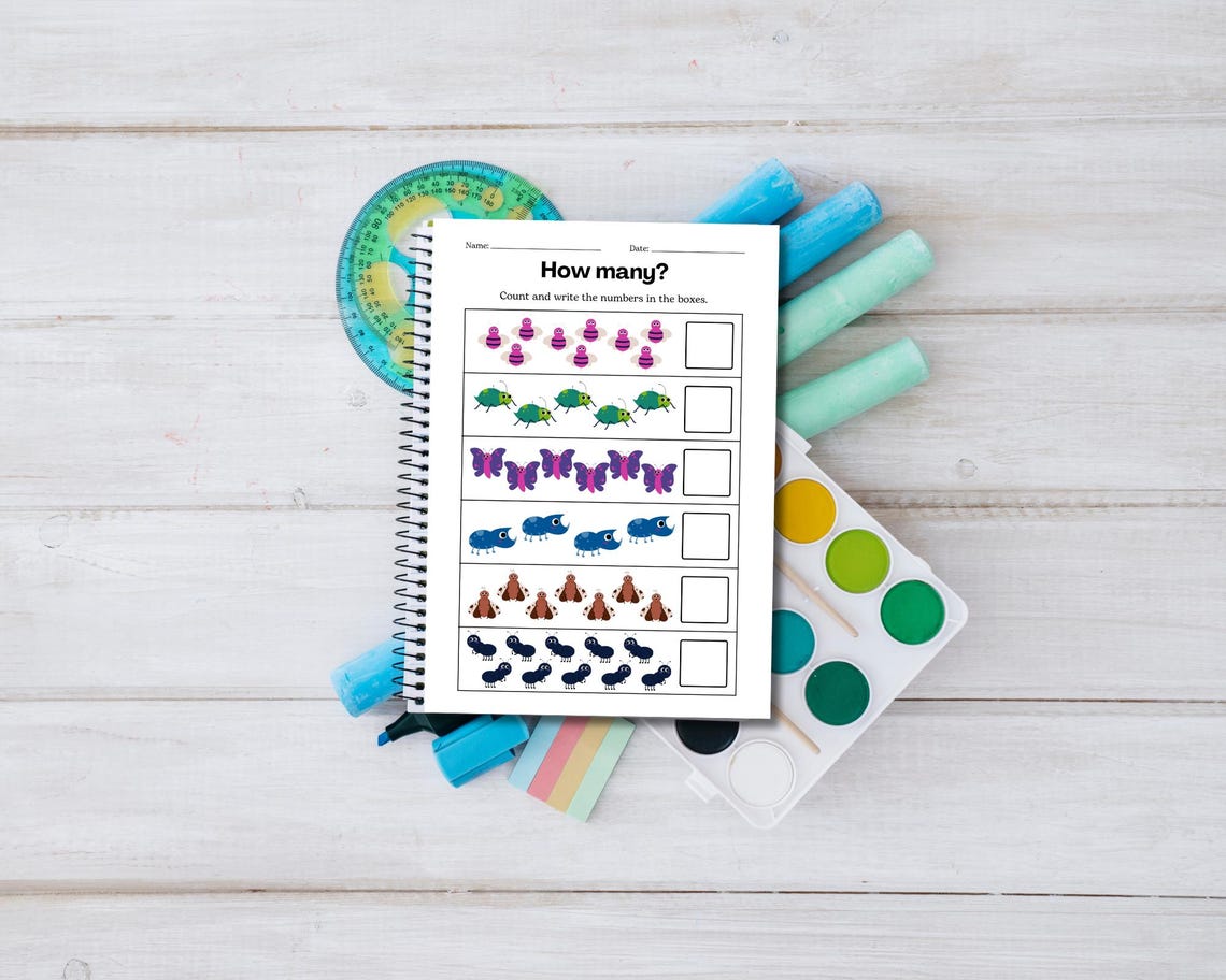 Math Addition Worksheet With Objects, Kids Printable Activity, Counting ...