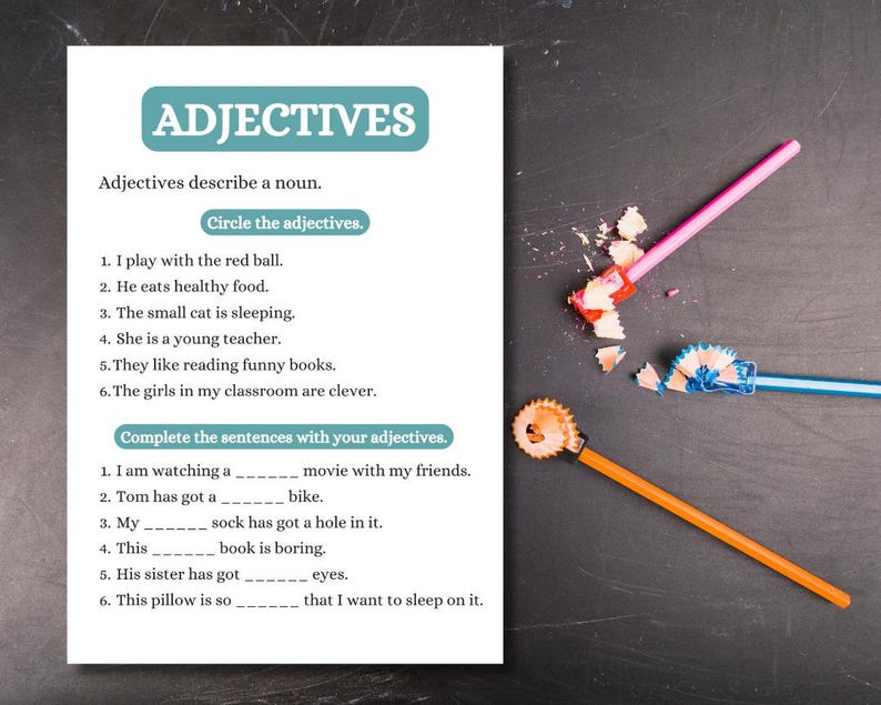 Adjective Worksheets for Kids, Printable Kindergarten Worksheets, Parts ...