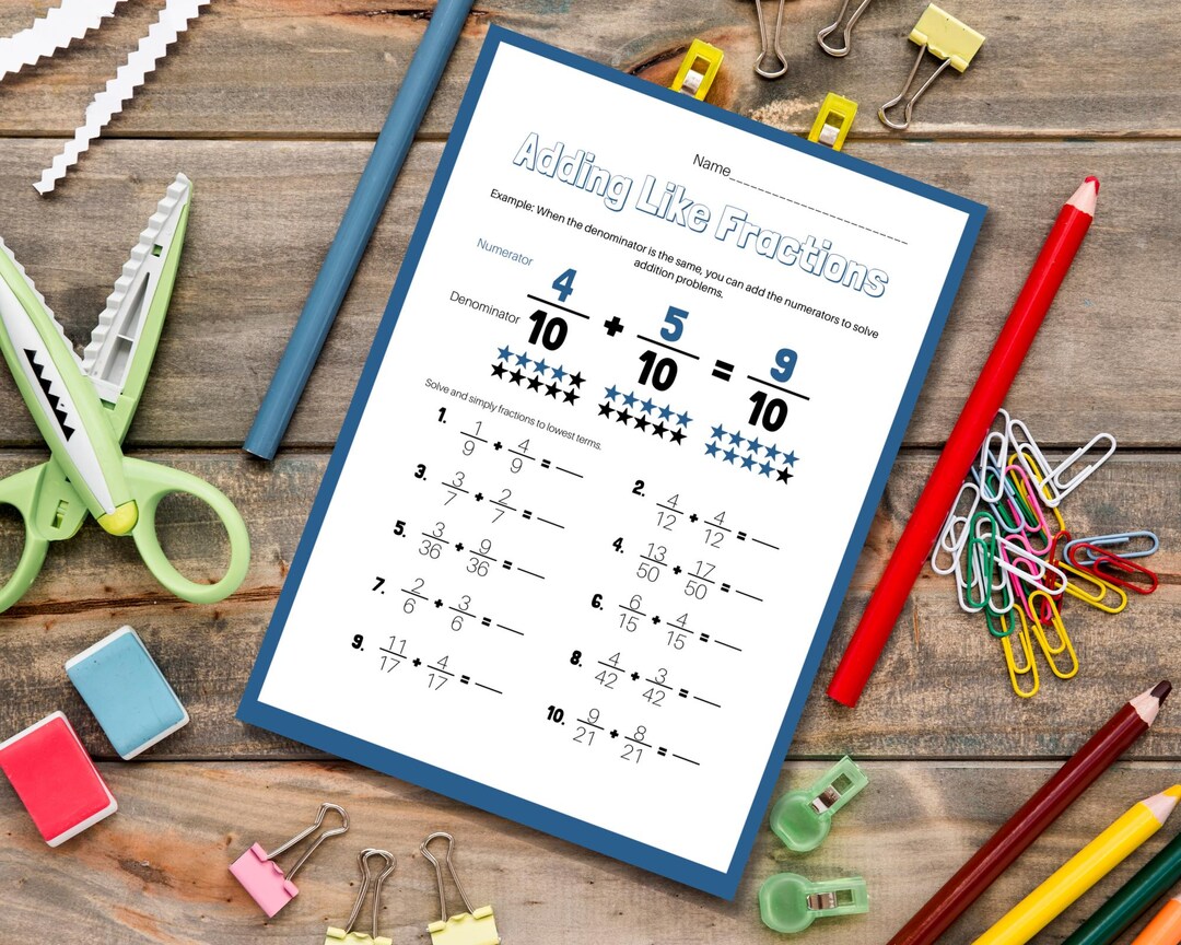Elementary School Fraction Worksheet, Math Exercises for Kids ...
