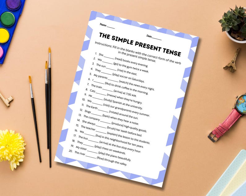 English Grammar Present Simple Worksheet, Digital Download for ...
