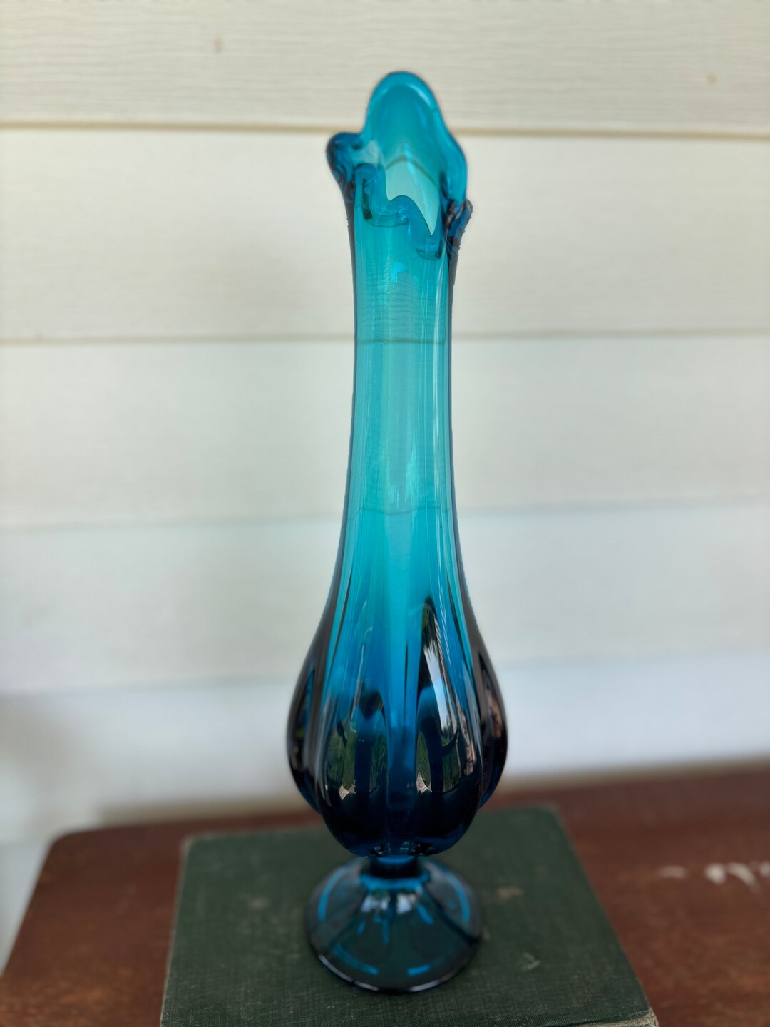 MCM Viking Glass Bluenique Swung Vase 6 Petal - Etsy