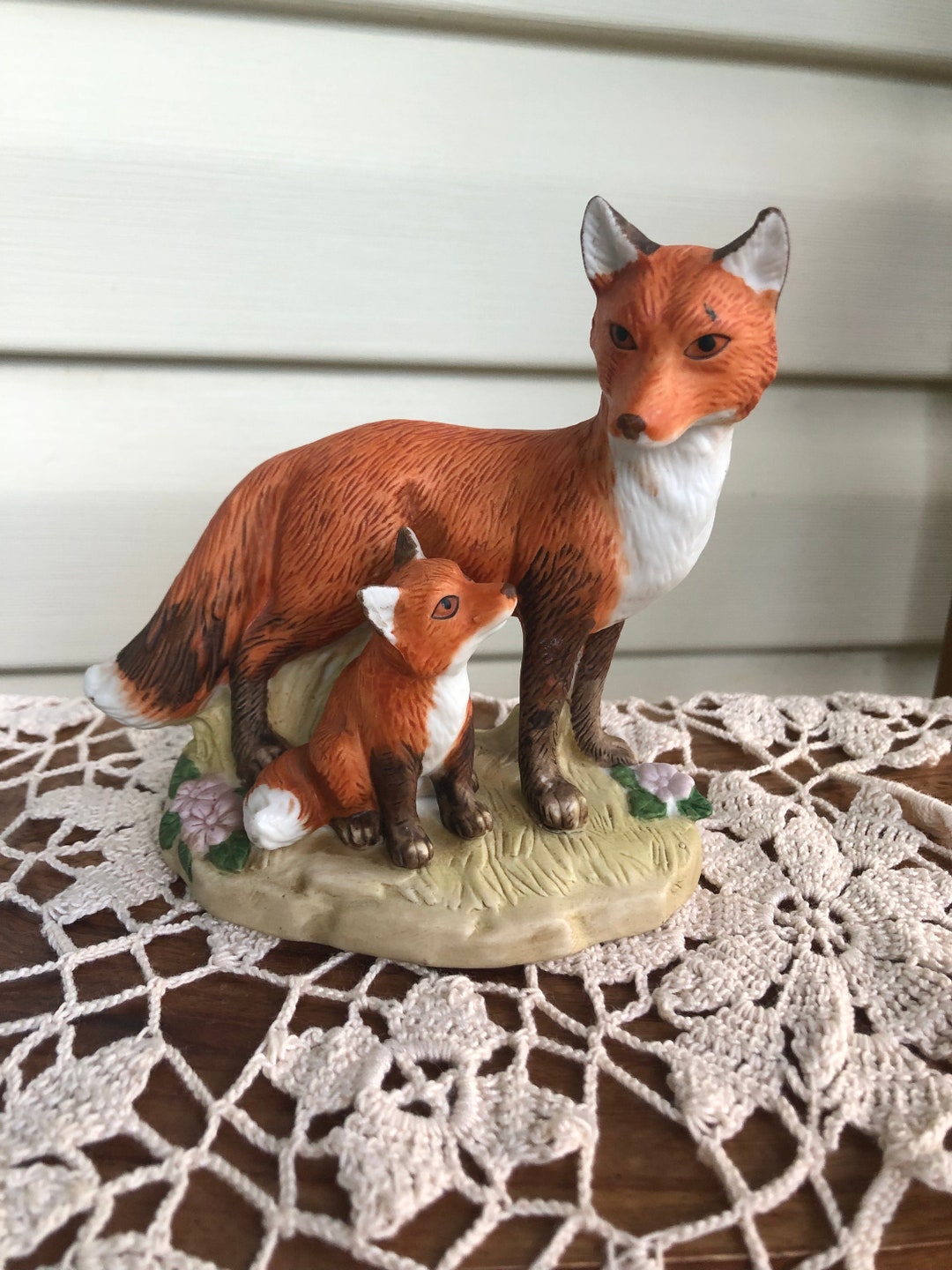 Vintage Homco Red Fox Mom and Kit Fox Figurine #1417 - Etsy
