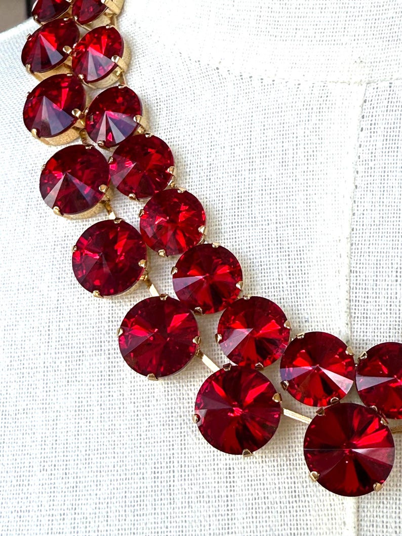 Ruby Red Crystal Tennis Necklace, Gold Tone, Adjustable - Etsy
