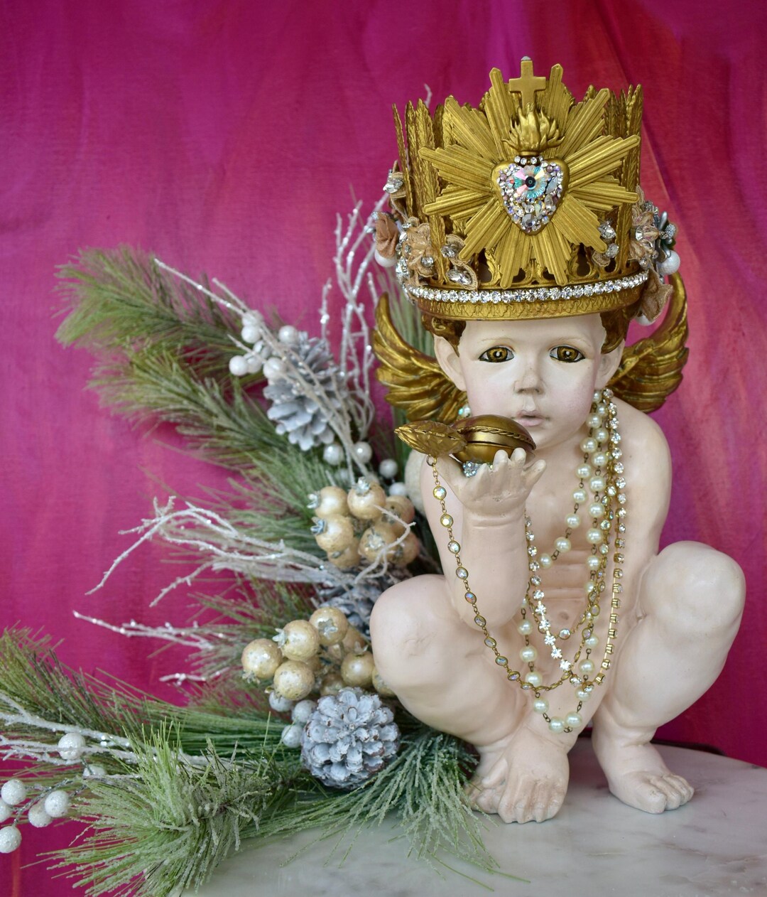 Large Cherub Statue With Swarovski Crown and Necklaces - Etsy