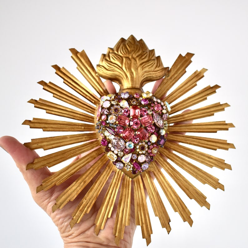 Sacred Catholic Heart Star Burst Embellished With Crystals - Etsy
