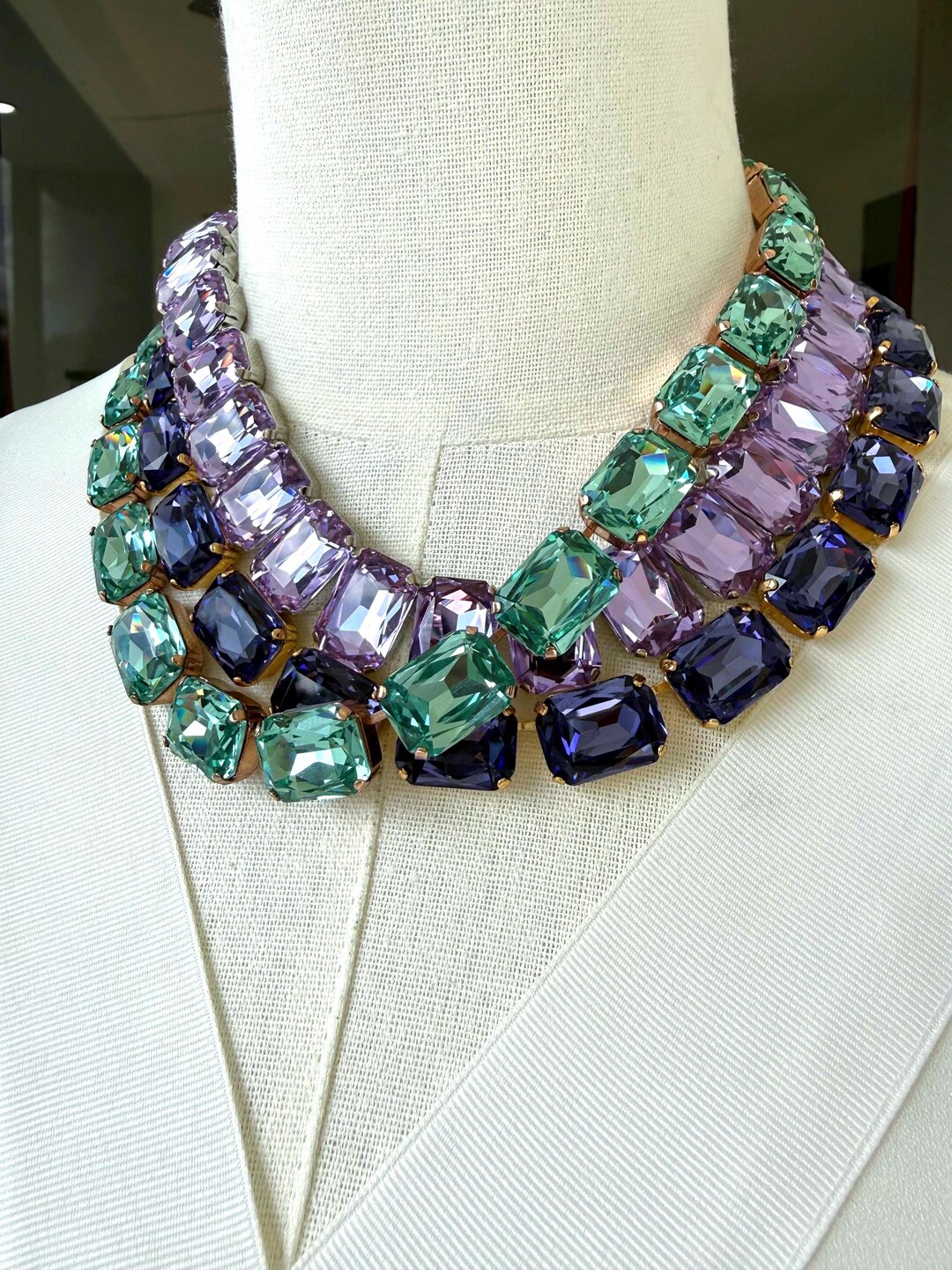 Anna Wintour Crystal Collet, Large Emerald Octagon Cut Necklaces - Etsy