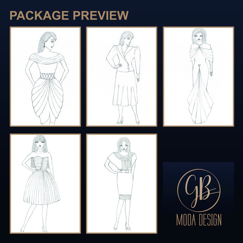 5 Female Fashion Figures Glamor Fashion Coloring Page Fashion Dress ...