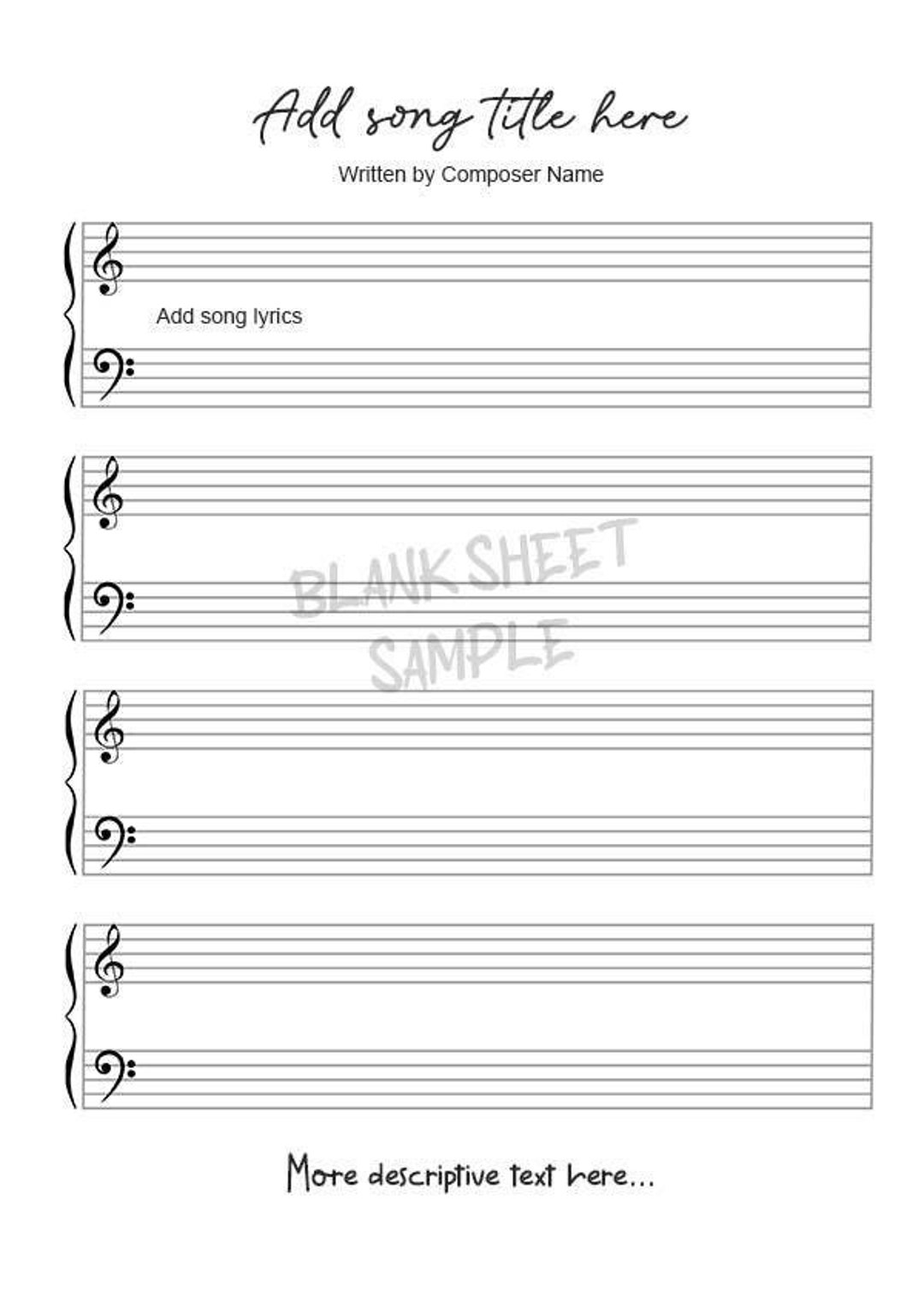 Blank Sheet Music Pack (plus Bonus Editable Pdf Version) - Etsy