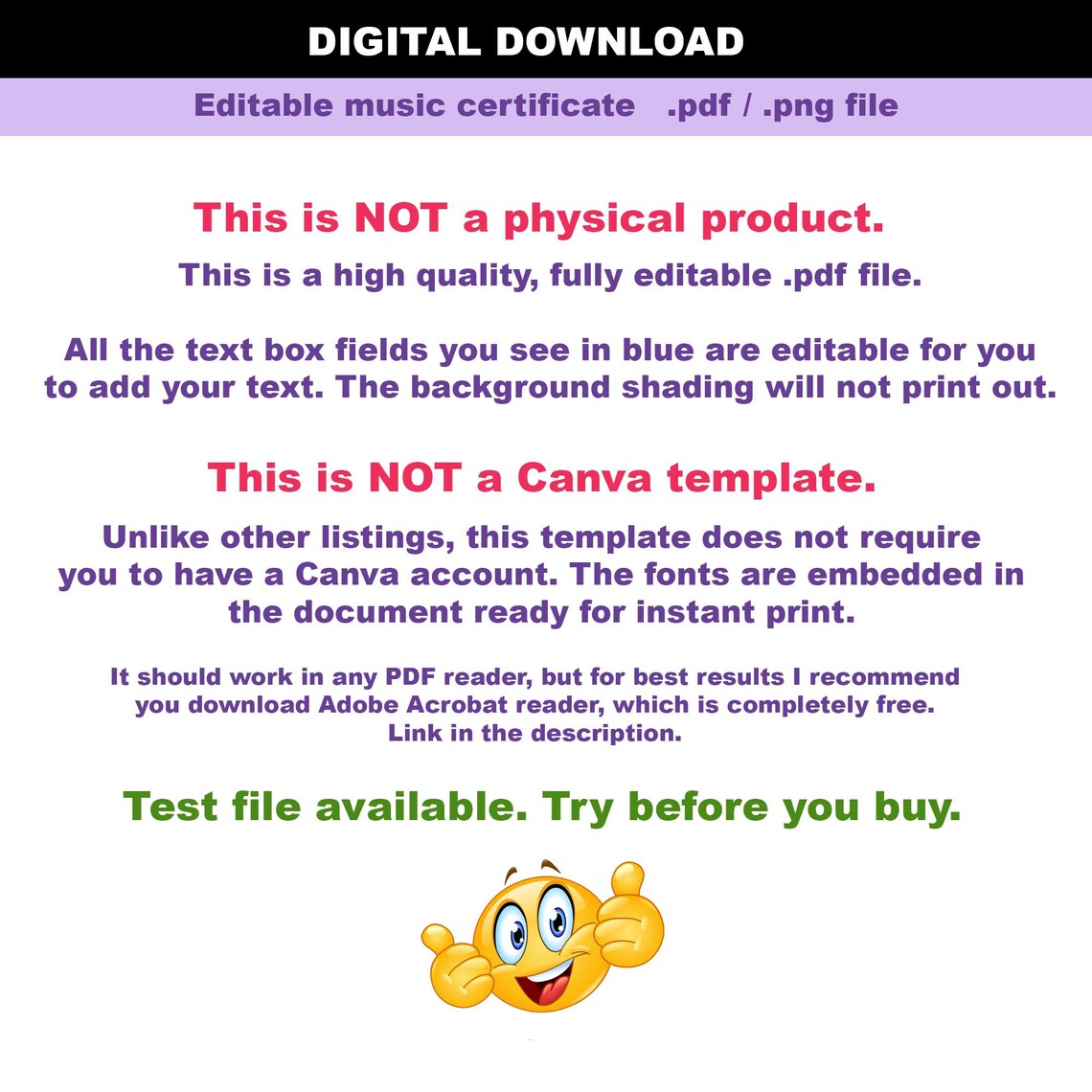 Fully Editable Music Certificate - Etsy