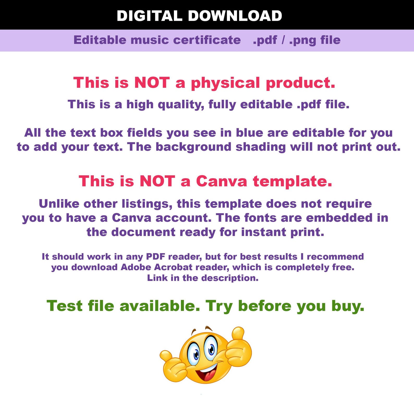 Fully Editable Music Certificate - Etsy