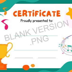 Kids Fully Editable Music Certificate - Etsy