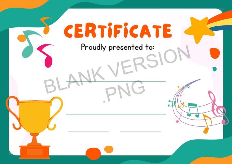 Kids Fully Editable Music Certificate - Etsy