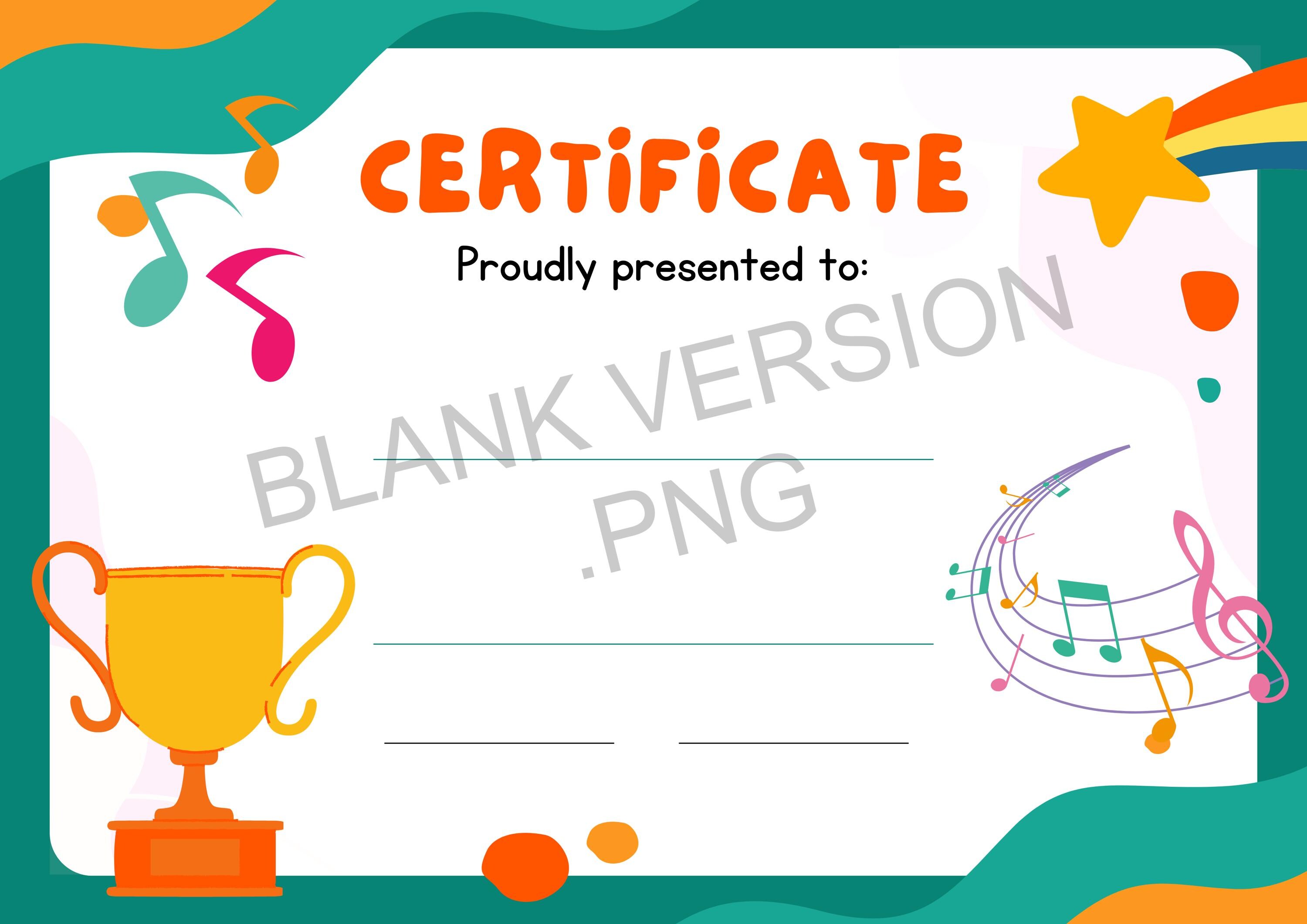 Kids Fully Editable Music Certificate - Etsy