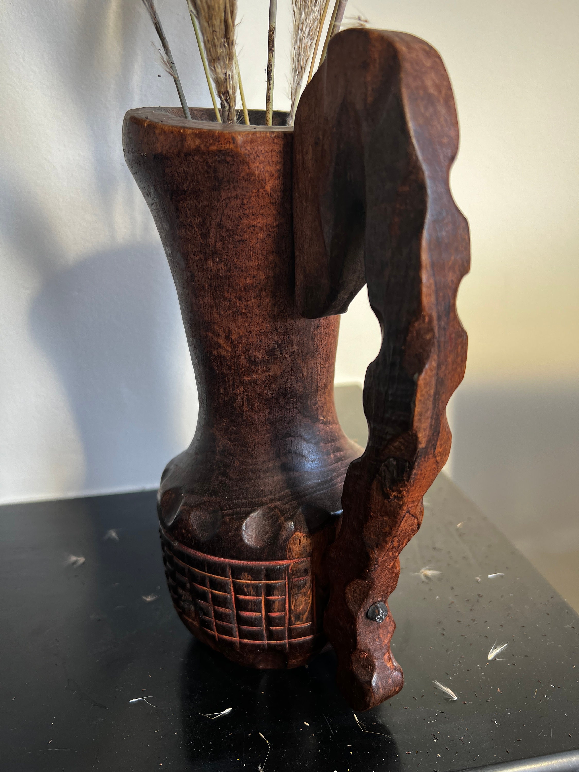 Vintage 1970s Hand Carved Wooden Pitcher. Made in Spain. Square Nails ...