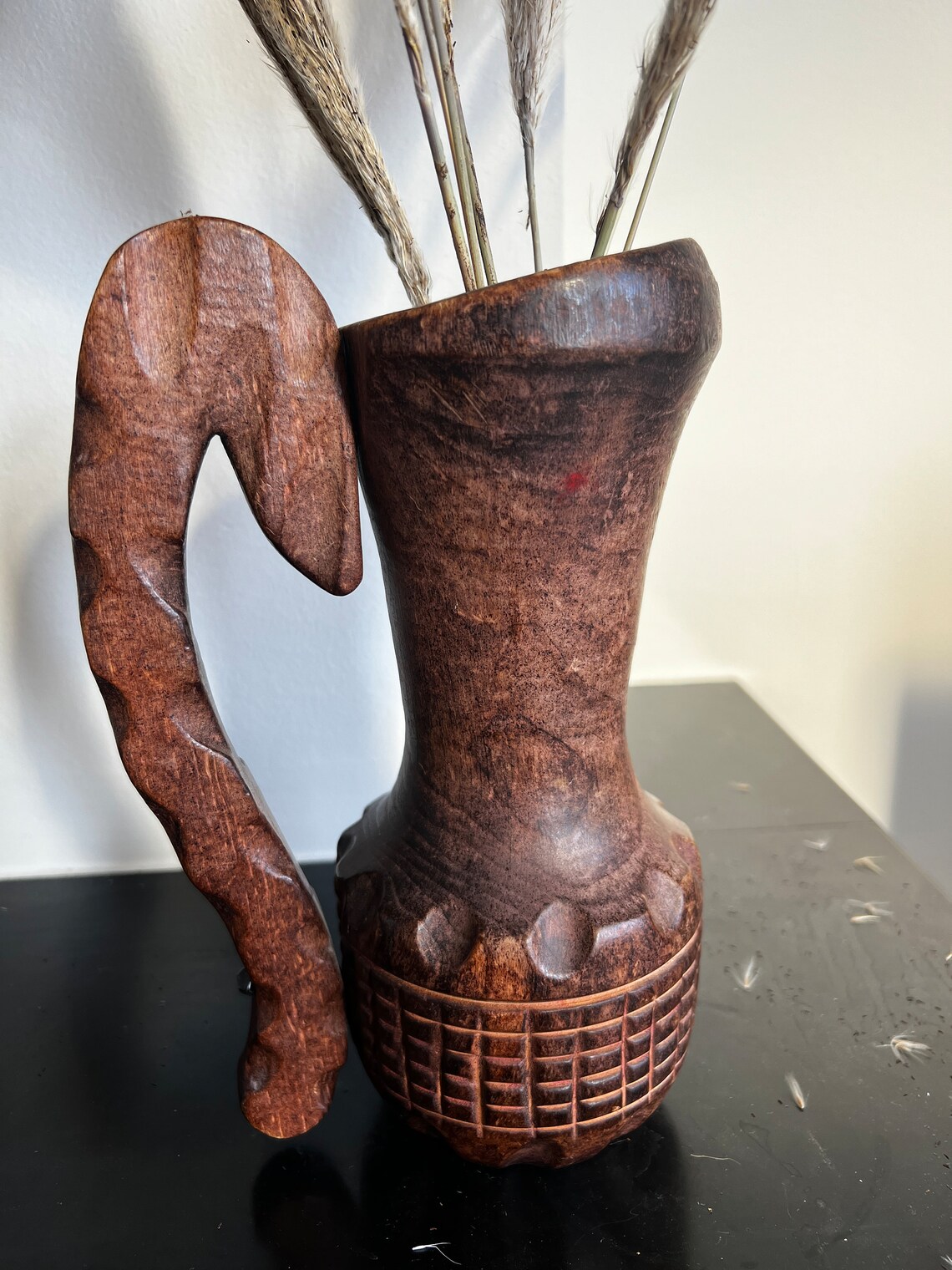 Vintage 1970s Hand Carved Wooden Pitcher. Made in Spain. Square Nails ...