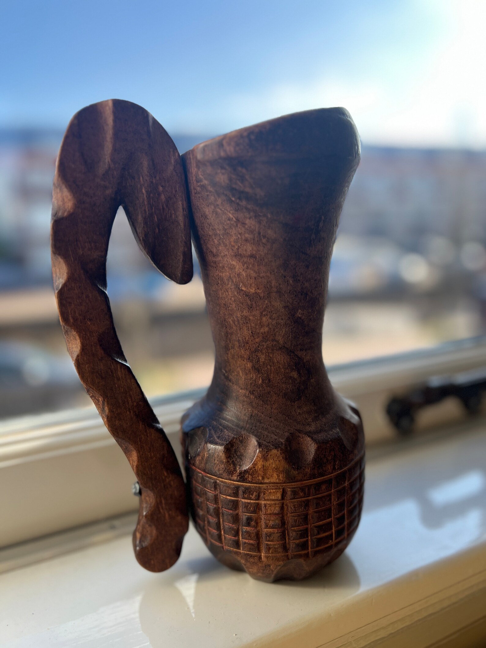 Vintage 1970s Hand Carved Wooden Pitcher. Made in Spain. Square Nails ...