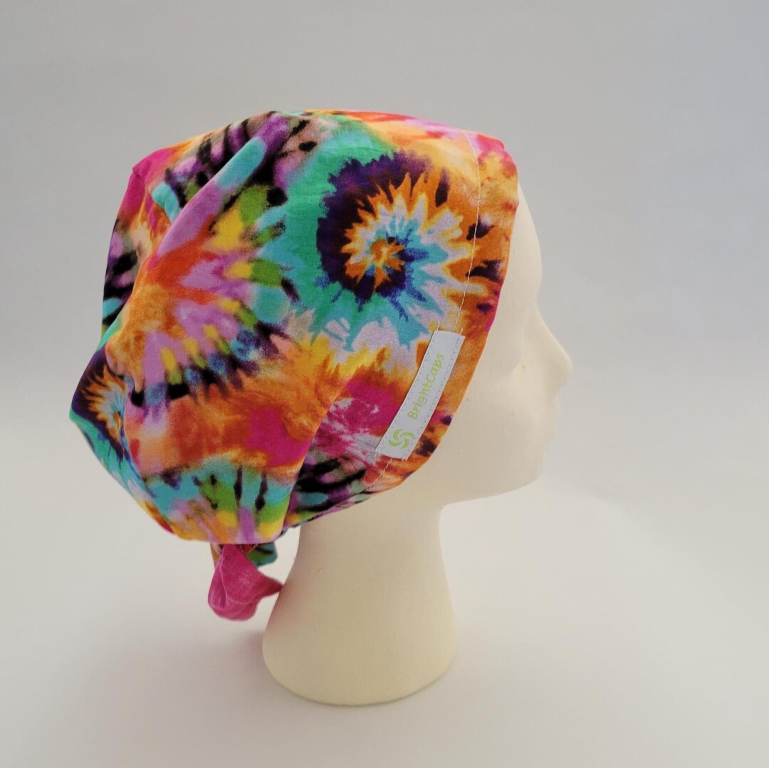 Surgical Tie Back Hat by Brightcaps, Multi-color Tie Dye, Reversible With Contrasting Fabric - Etsy