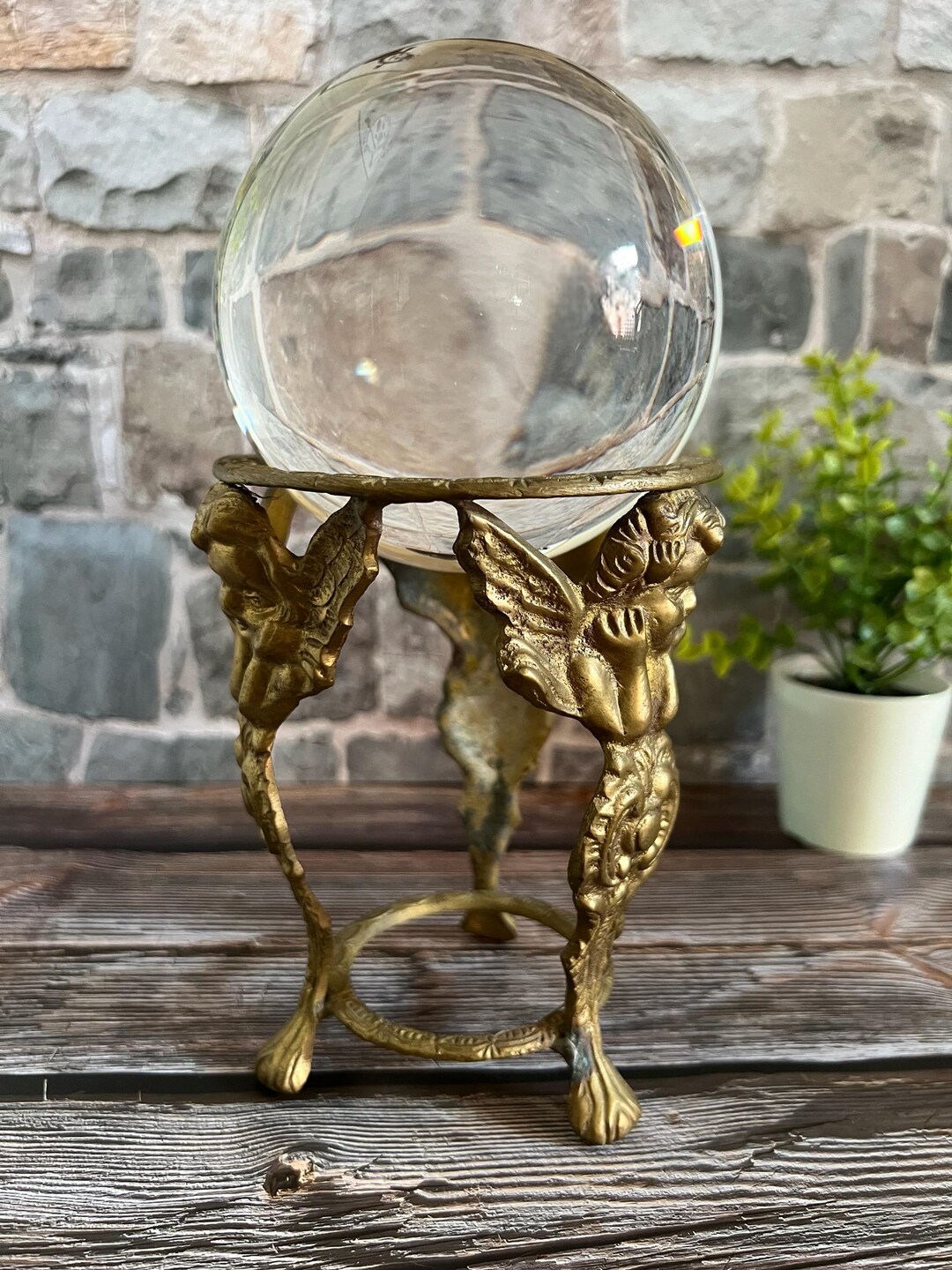 100mm Crystal Clear Gazing Sphere W/antique Cherub Brass Stand - Etsy
