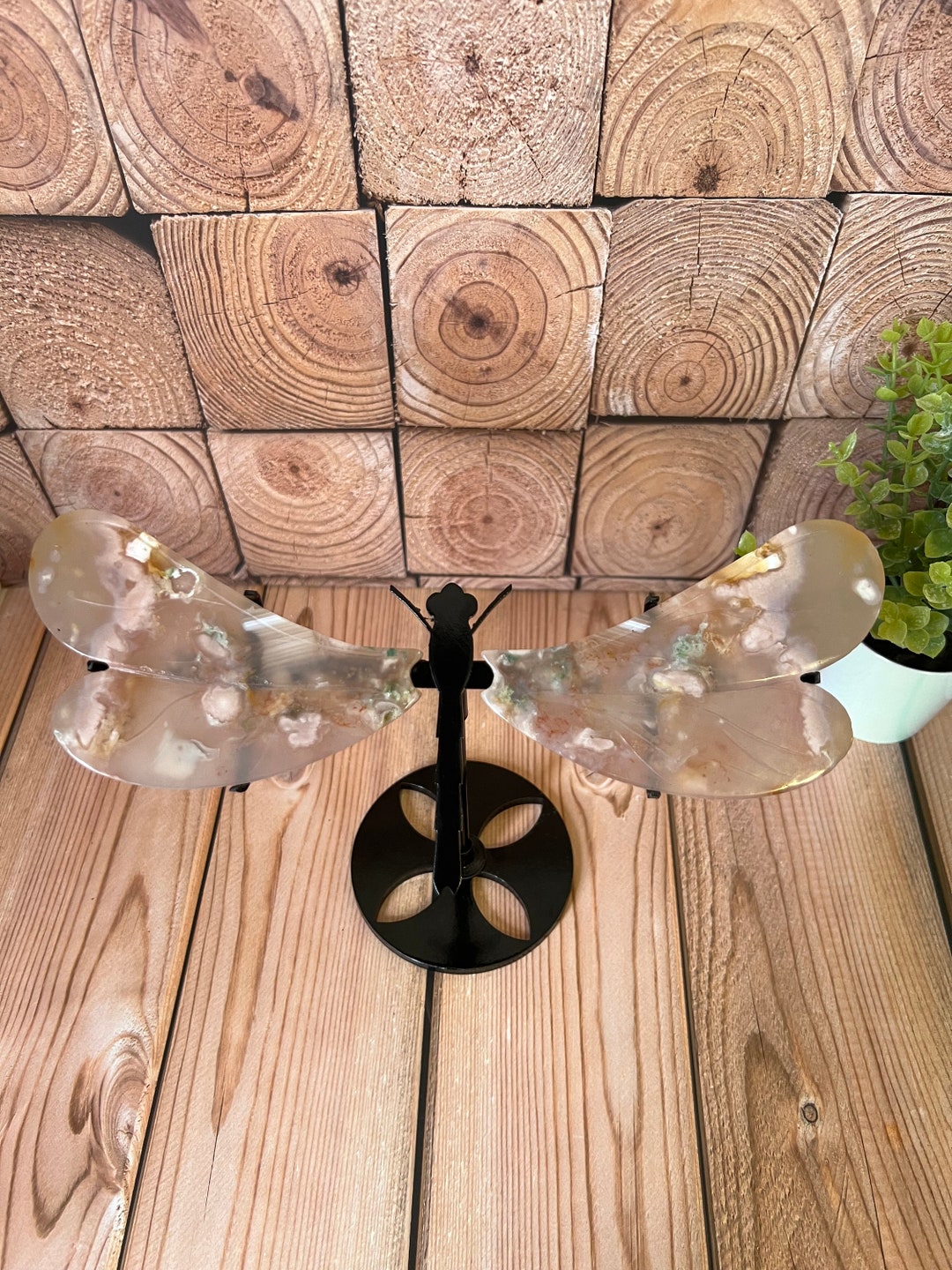 Pink Flower Agate Dragonfly Wings on Stand - Etsy