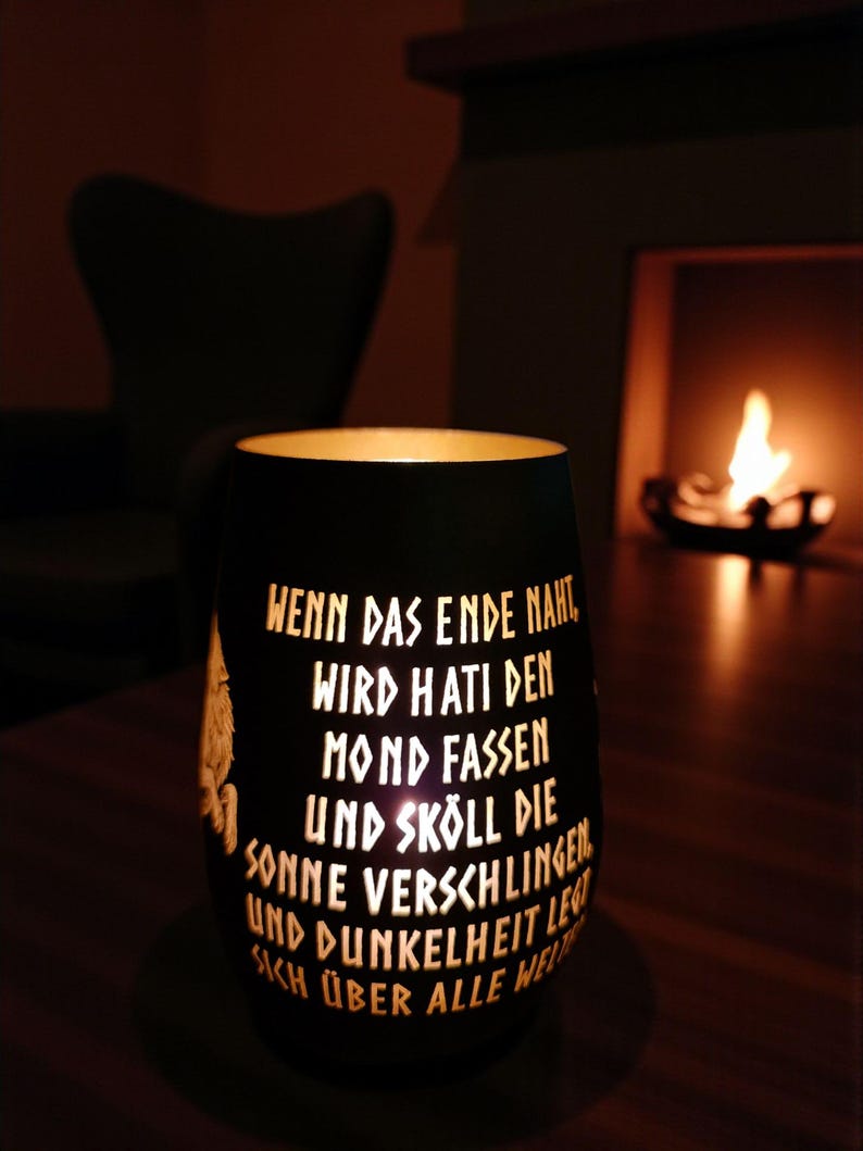 Wikinger Deko, Windlicht Hati & Sköll, hochwertiges Kristallglas ...