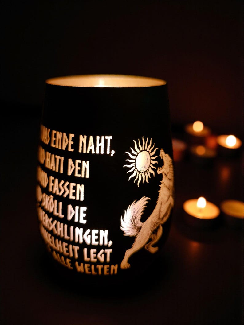 Wikinger Deko, Windlicht Hati & Sköll, hochwertiges Kristallglas ...