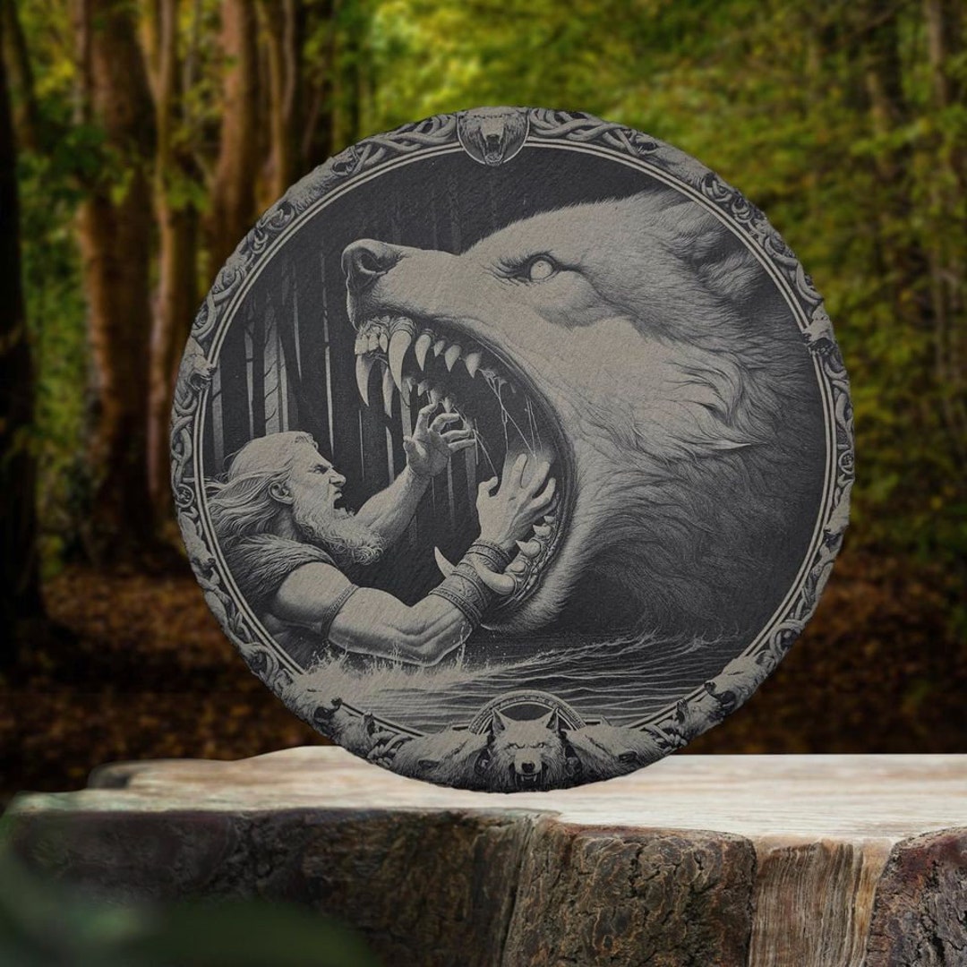 Fenrir Tyr Ragnarök Laser Engraving Viking Decorative Slate Slate Plate ...