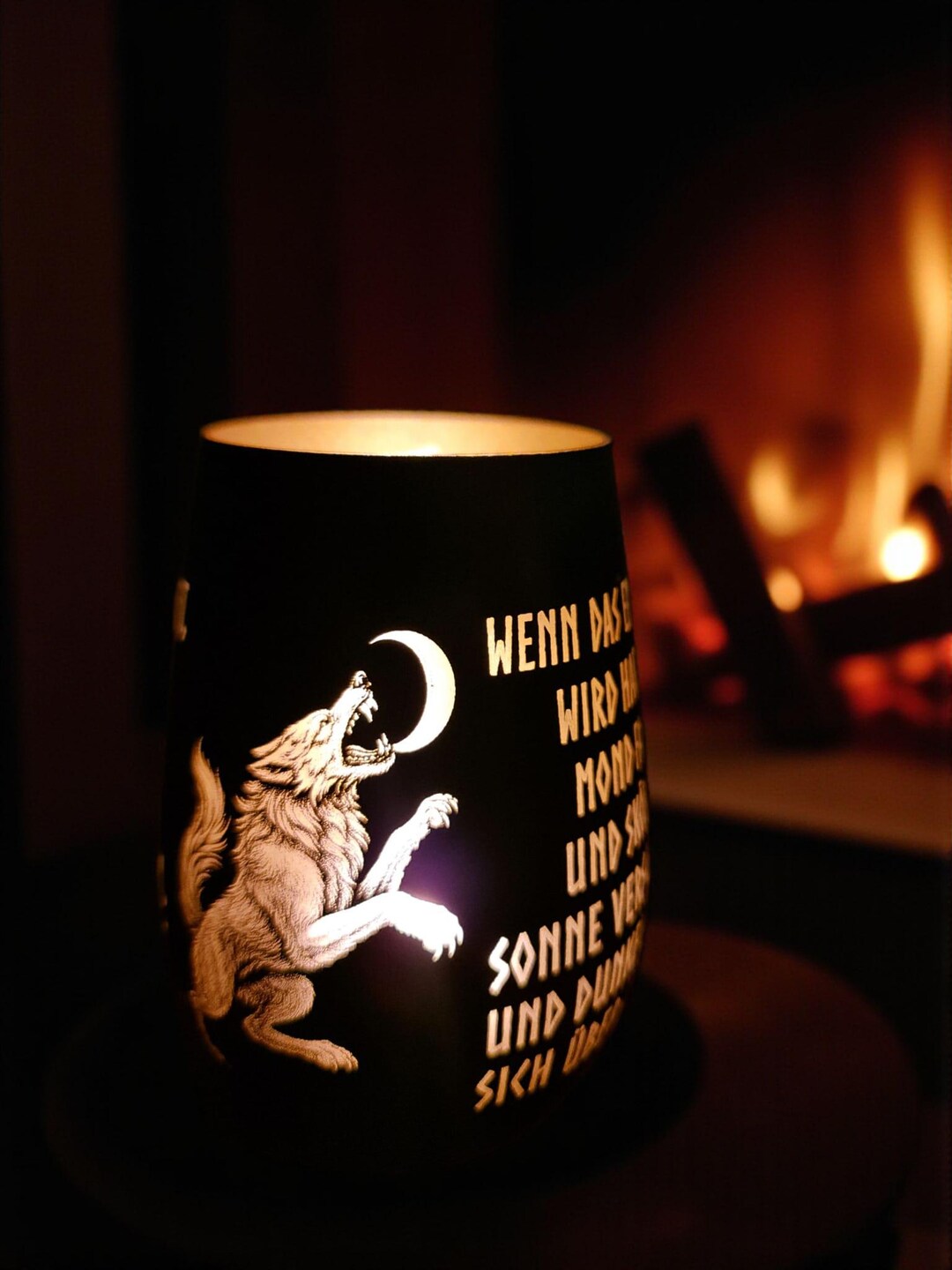 Wikinger Deko, Windlicht Hati & Sköll, hochwertiges Kristallglas ...