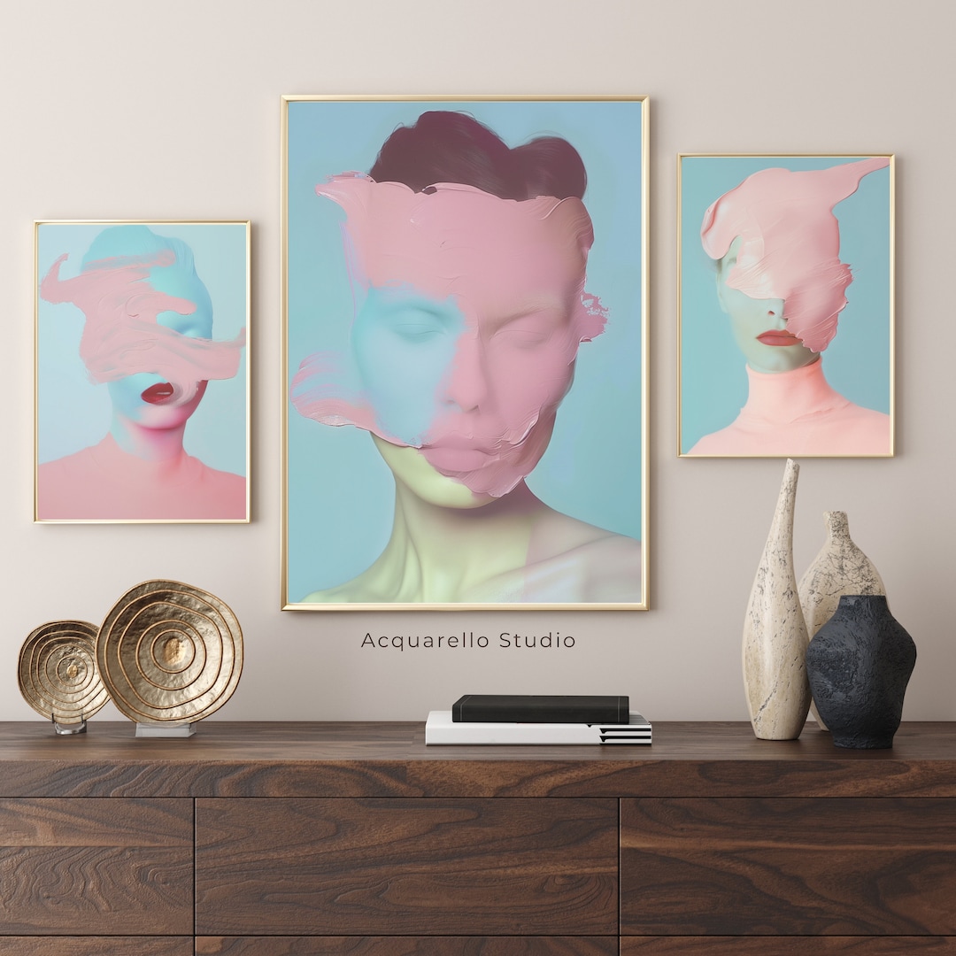 PRINTABLE Pastel Brushstroke Portraits Serene Abstract Faces Set of 3 ...