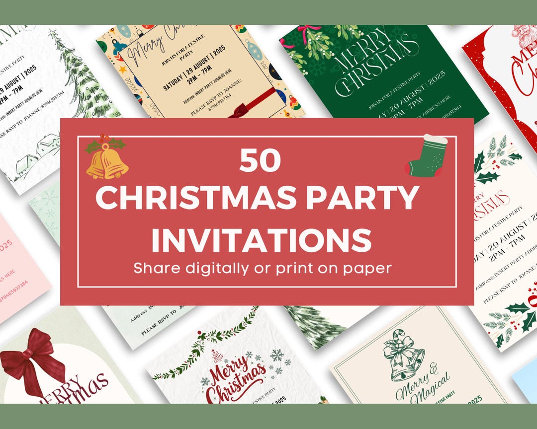Editable Christmas Party Invitations, Printable Holiday Invites ...