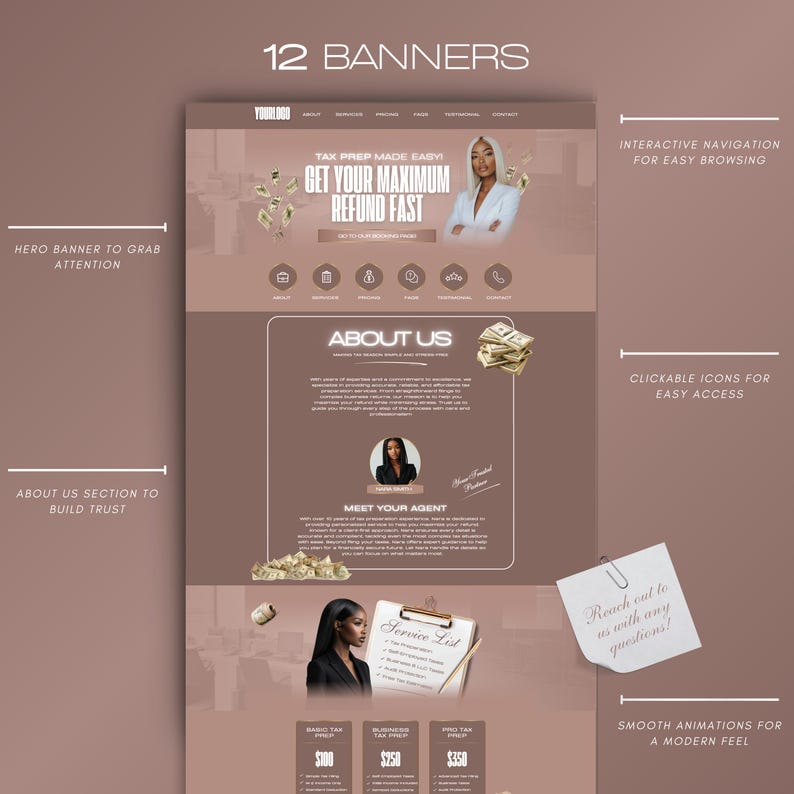 Tax Preparation Website Template | Canva Editable Design | Tax Preparer ...