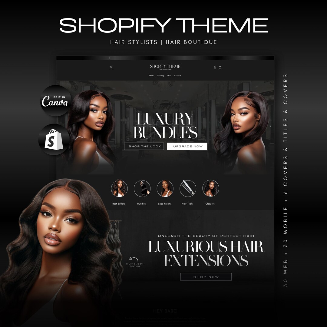 Black Shopify Theme Luxury, Dark Mode Hair Website Template, Wig Store ...