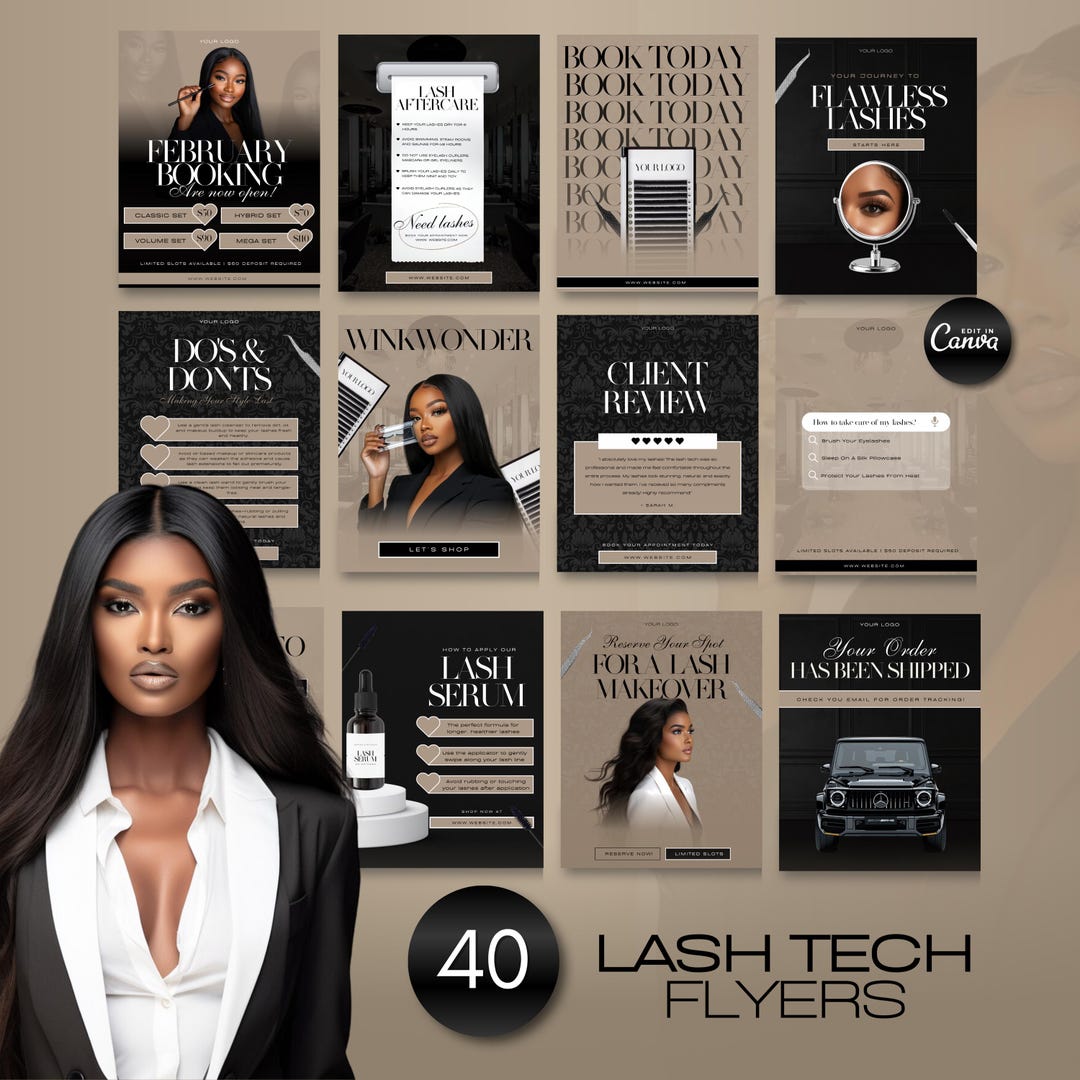40 Lash Tech Flyers | Lash Artist Canva Templates | Lash Flyers | Lash ...