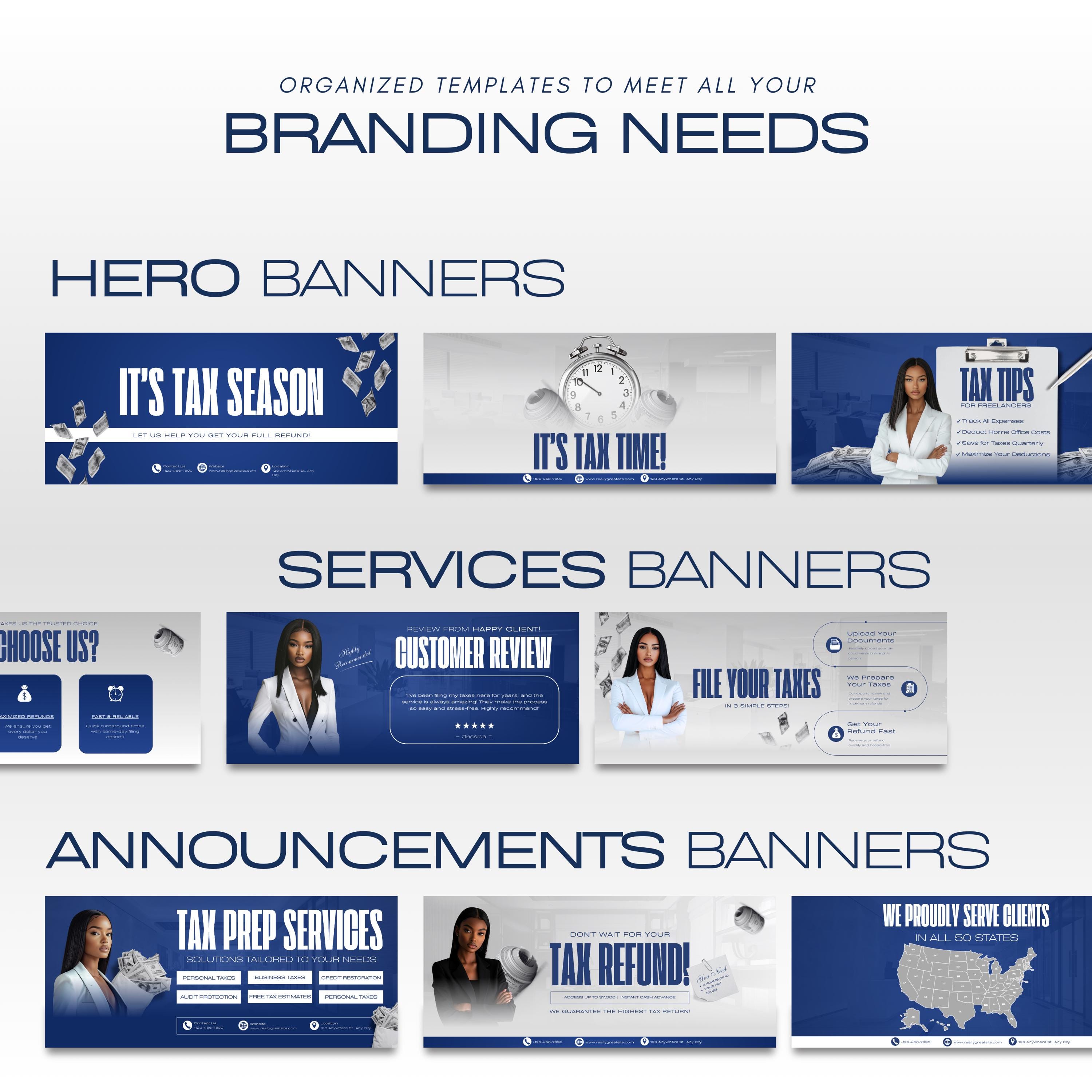 Tax Prep Banner Canva Template, Blue Accountant Website Web Banners ...