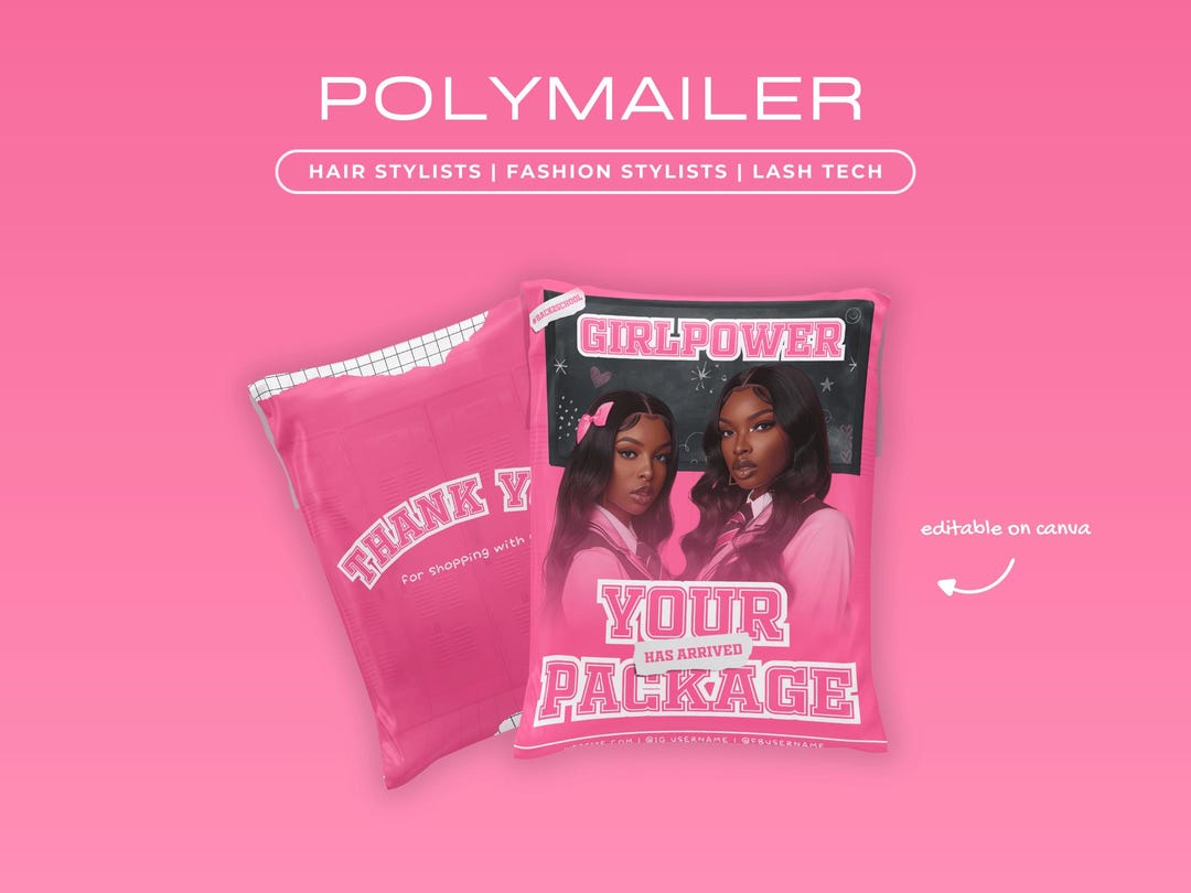 Wig Polymailer Design | Lace Front & Bundles Box Packaging Design | DIY Editable in Canva ...