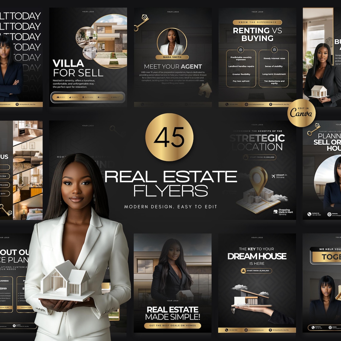 45 Real Estate Flyer Templates, Canva Realtor Marketing Kit, Property ...