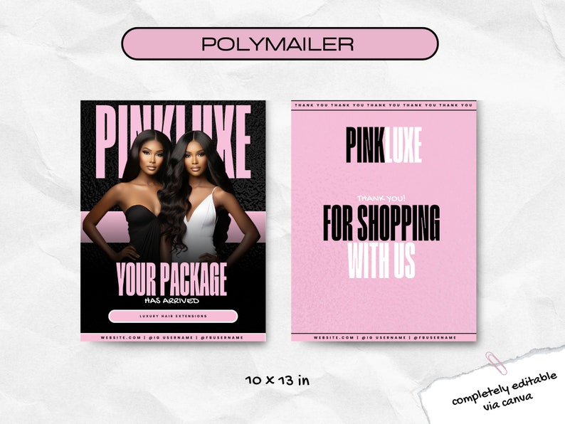 Wig Polymailer Box Design | Lace Front & Bundles Box Packaging Design | DIY Editable in Canva ...