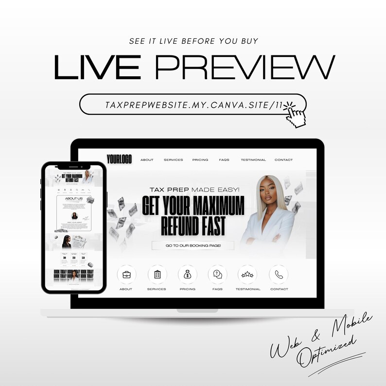 Tax Prep Website Template, Canva Template, Tax Preparation, Web ...