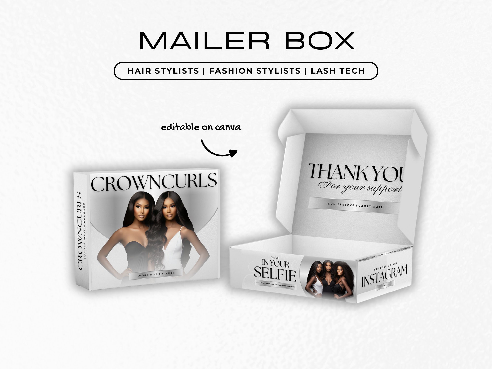 Wig Mailer Box Design Lace Front & Bundles Box Packaging Design DIY ...