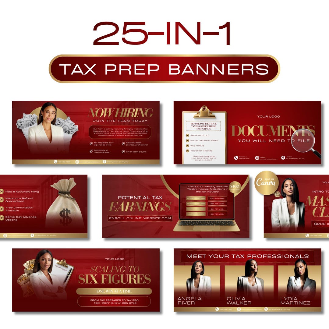 25-in-1 Tax Prep Banners, 2026 Tax Professional Hiring Templates ...