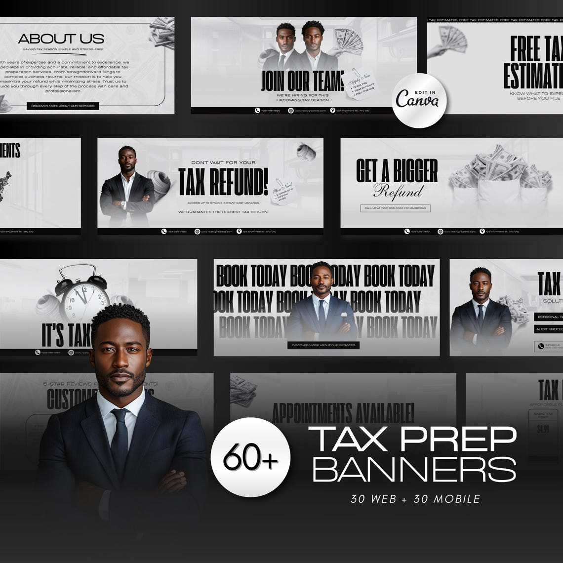 Tax Prep Banner Canva Template, Accountant Website and Mobile Banners ...